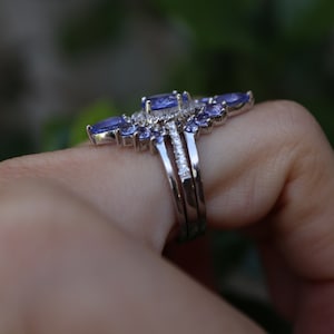 Teardrop Tanzanite Bridal 3 Ring Set- Pear Blue Purple 14k Solid Real Gold Anniversary Rings ...