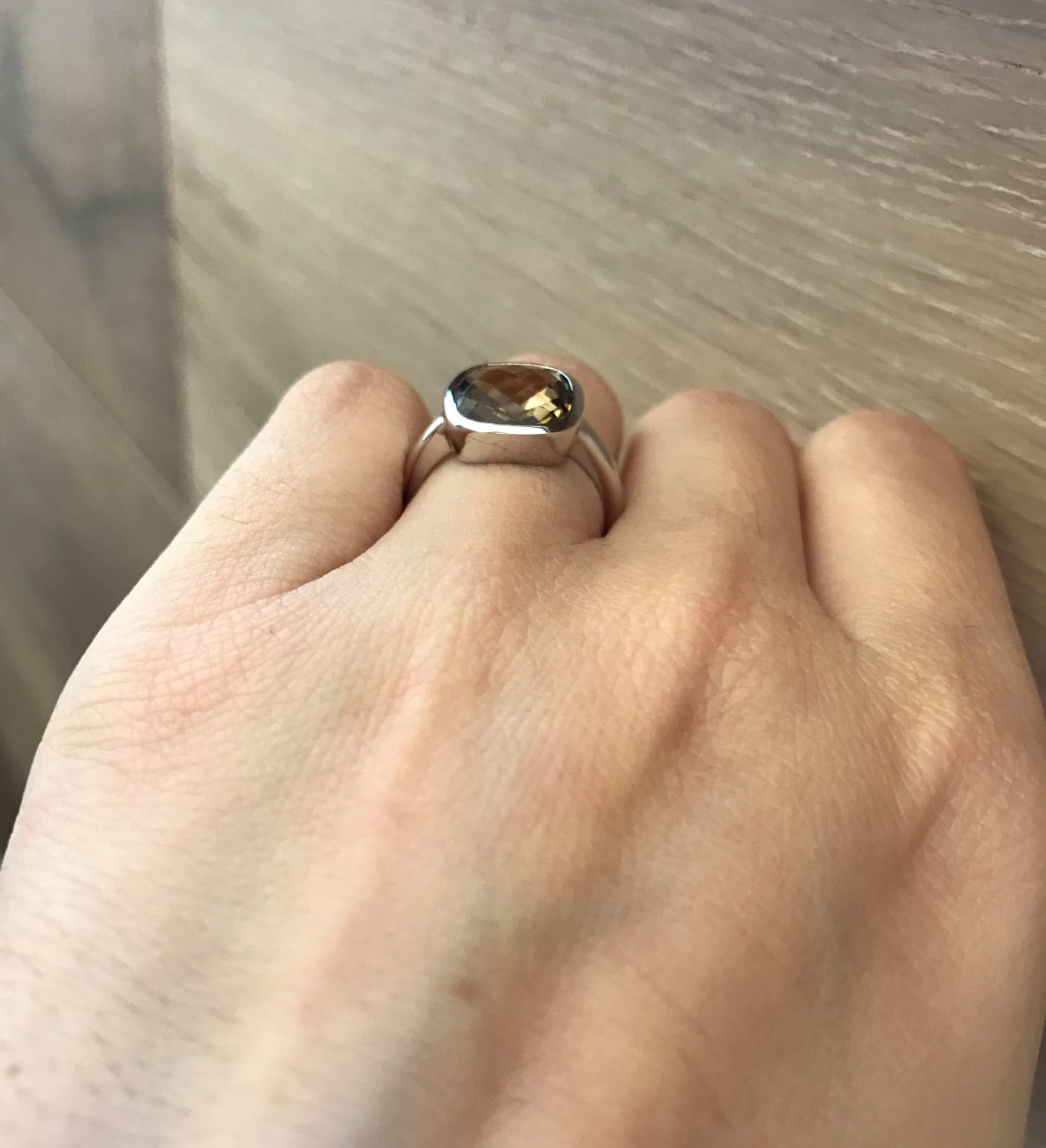 Square Smoky Quartz Ring- Stack Smoky Topaz Ring- Cushion Brown Silver ...