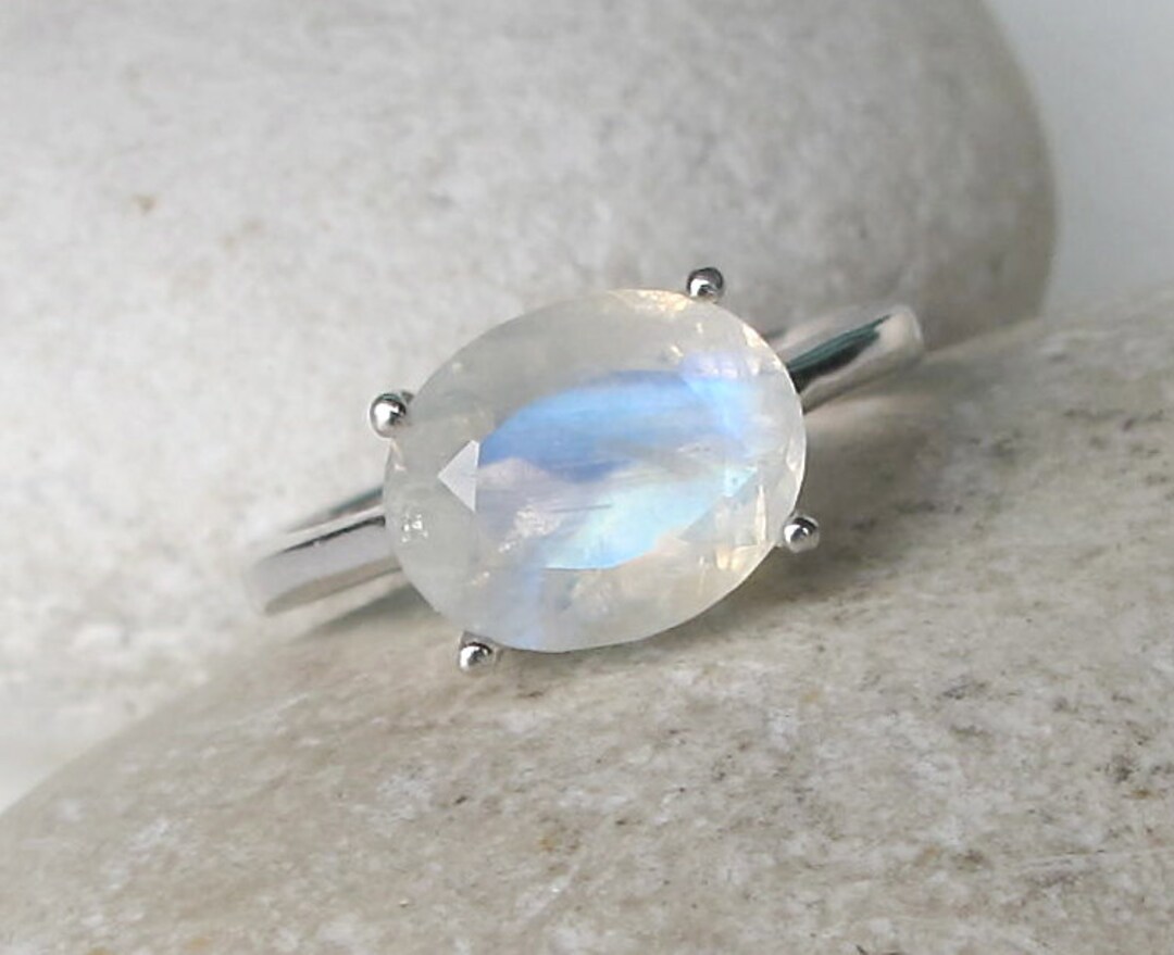 Oval Moonstone Prong Ring- Rainbow Moonstone Solitaire Ring- June ...