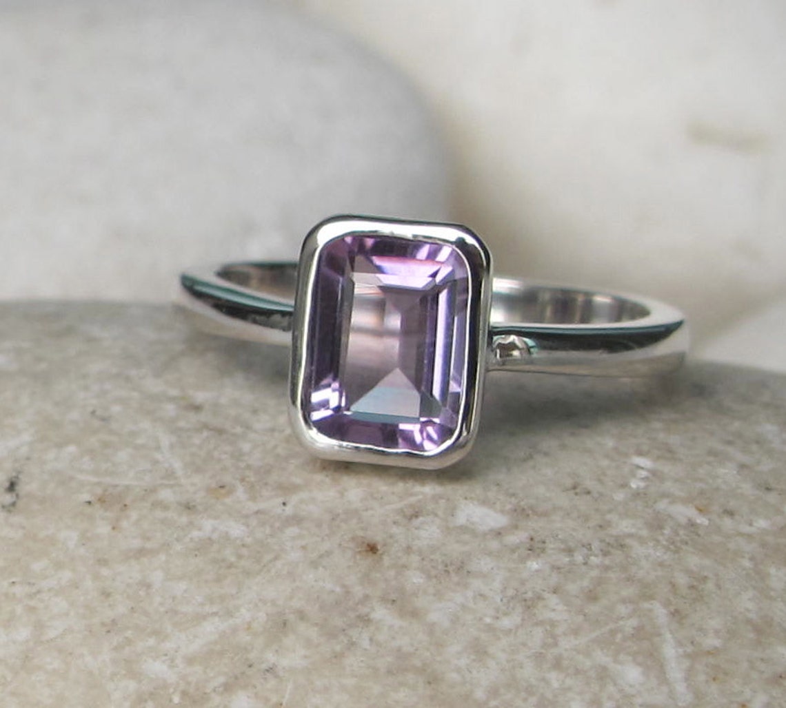 Purple Amethyst Rectangle Stack Ring Purple Small Stone - Etsy