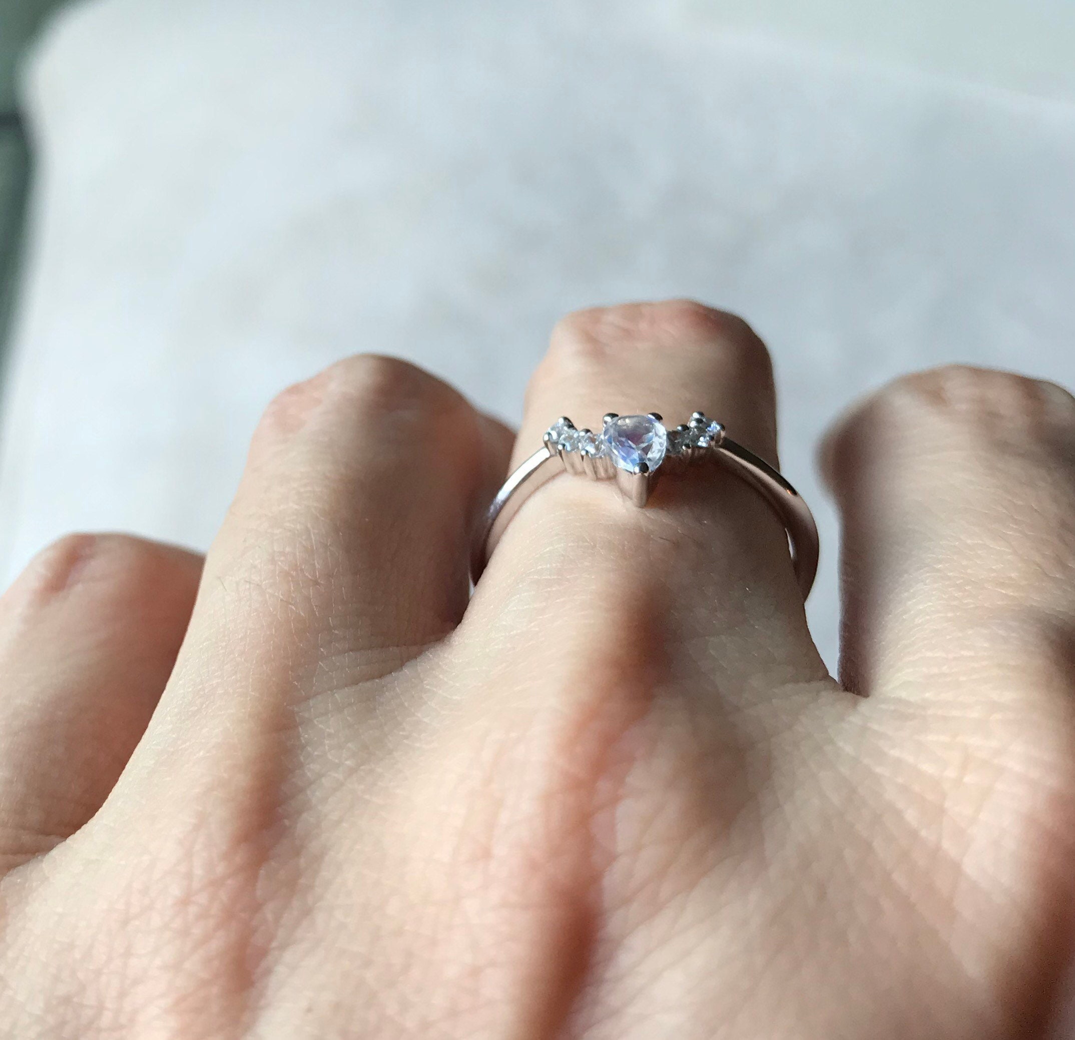 Dainty Moonstone Wedding Band- Blue Moonstone Curve Band- Contour ...