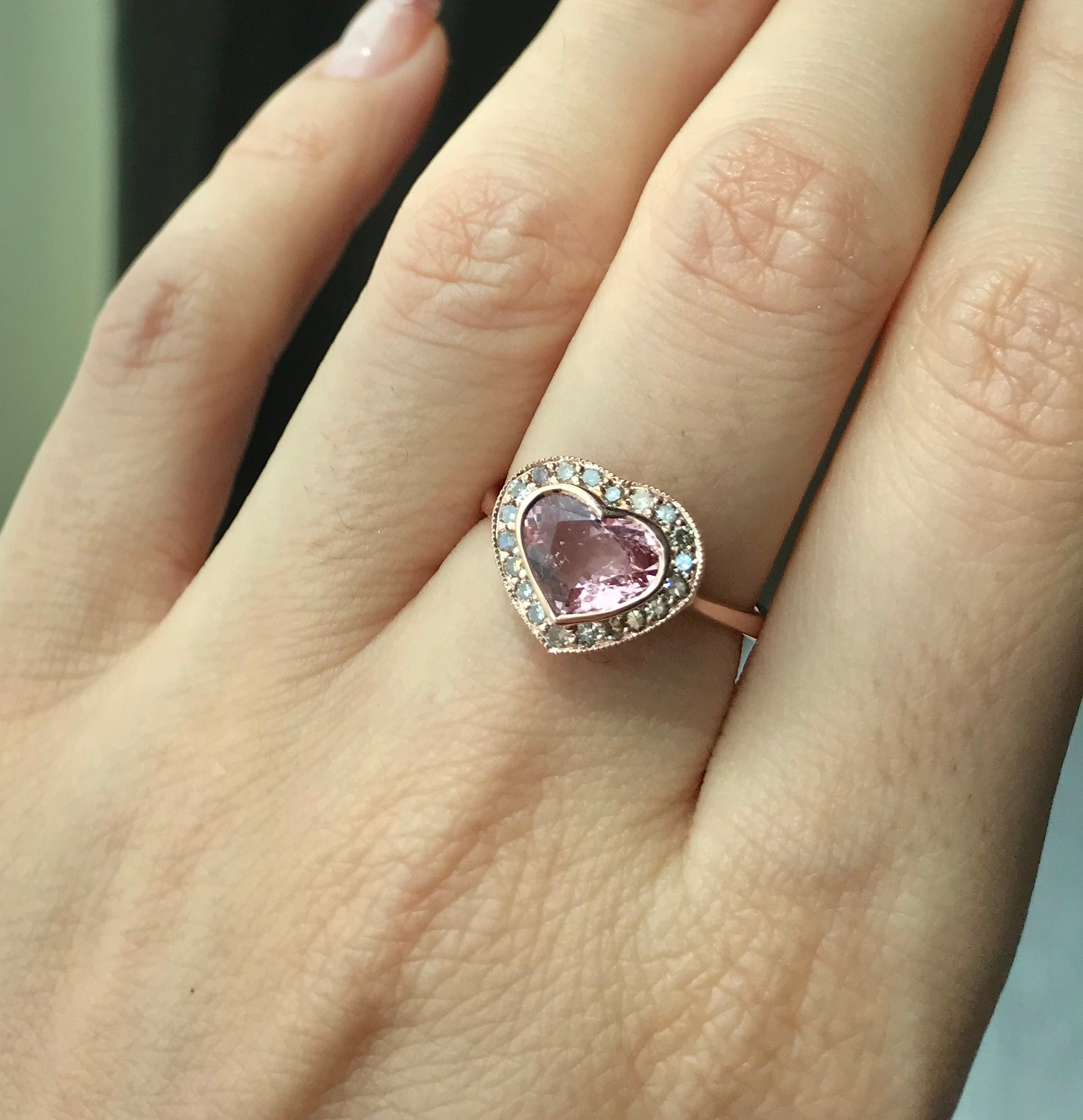 1.65ct Heart Pink Tourmaline Rose Gold Ring- Genuine Tourmaline Halo ...
