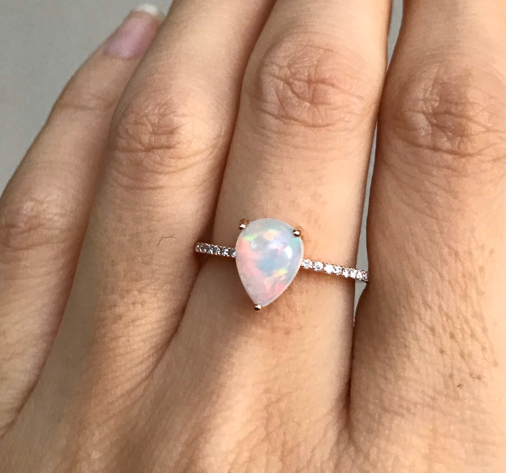 1 Carat Teardrop Opal Engagement Ring Opal Cabochon Genuine Promise