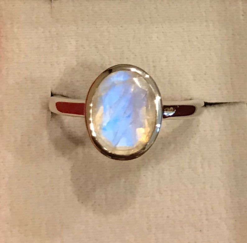 Oval Genuine Moonstone Ring- Bezel Natural Moonstone Stackable Ring ...
