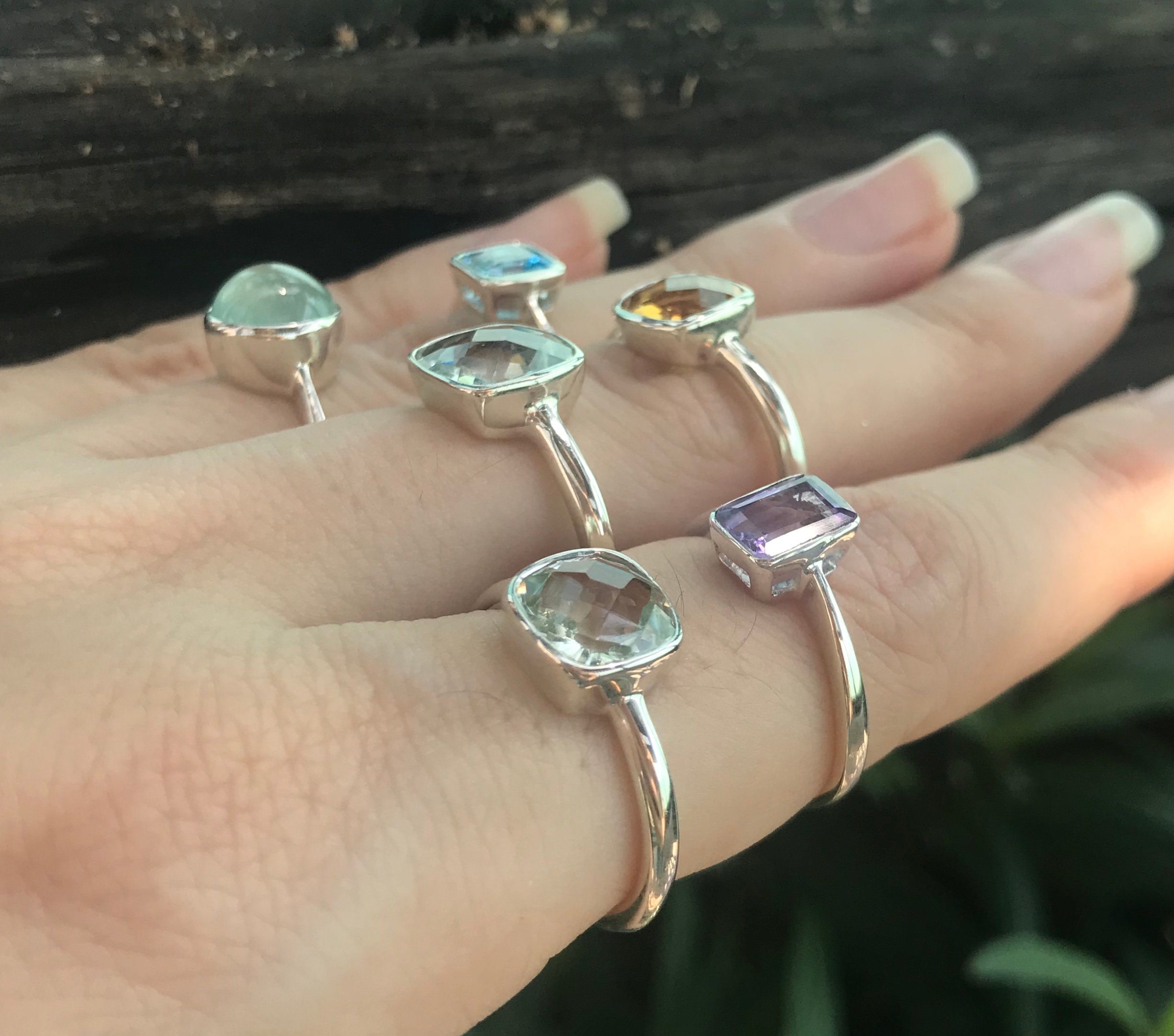 Gemstone Stackable Sterling Silver Ring Stone Ring Set for | Etsy