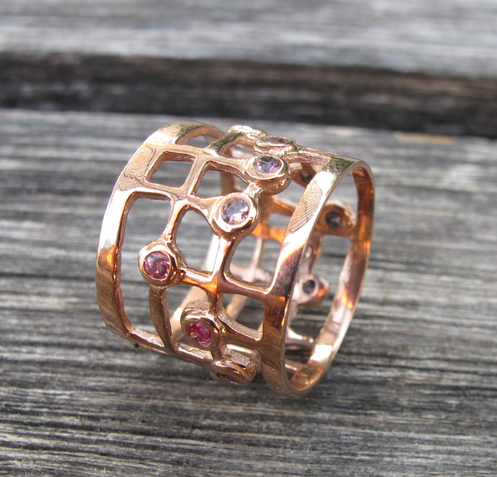Cluster Ring Boho Pink Tourmaline Statement Geometric Ring Rose Gold ...