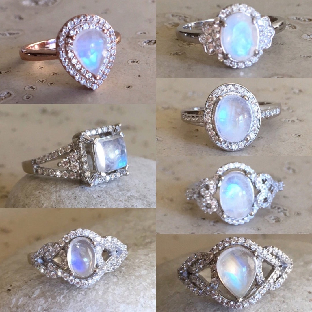 Rainbow Moonstone Engagement Ring Moonstone Statement Promise Ring-art ...