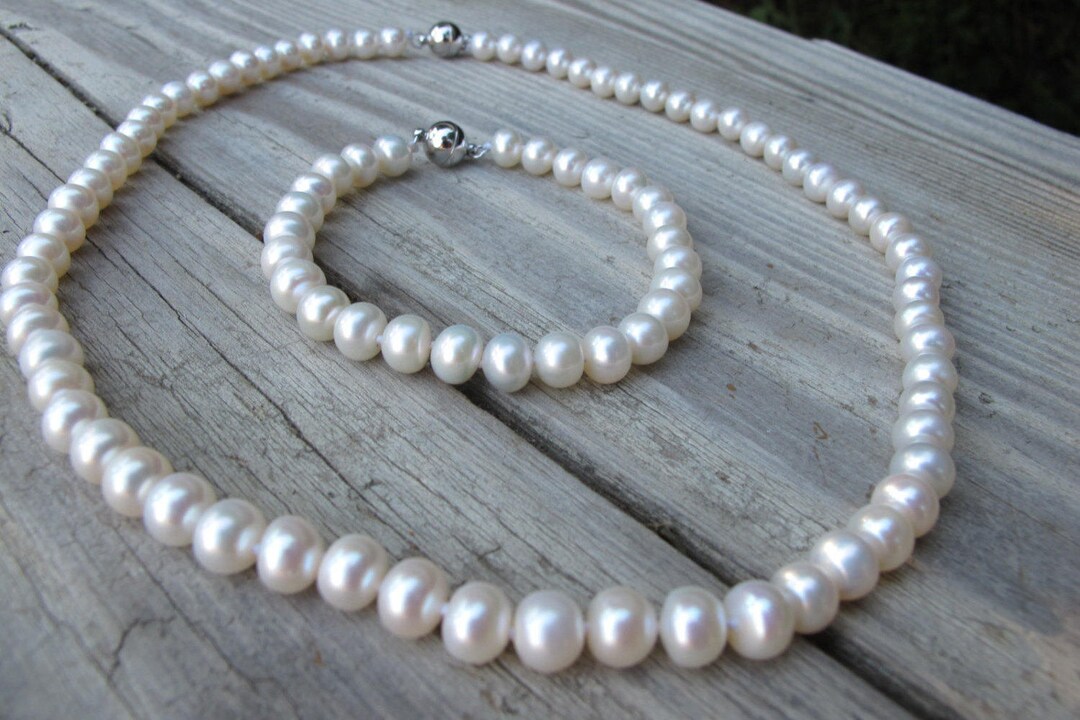 Freshwater Pearl Jewelry Set- Real Pearl Bracelet Necklace- Bridal ...