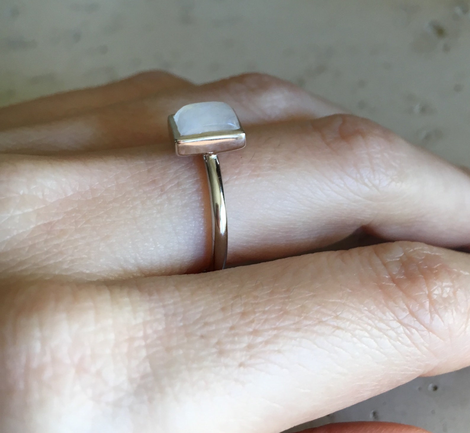 Rectangle Rainbow Moonstone Stack Ring Small Moonstone Silver | Etsy