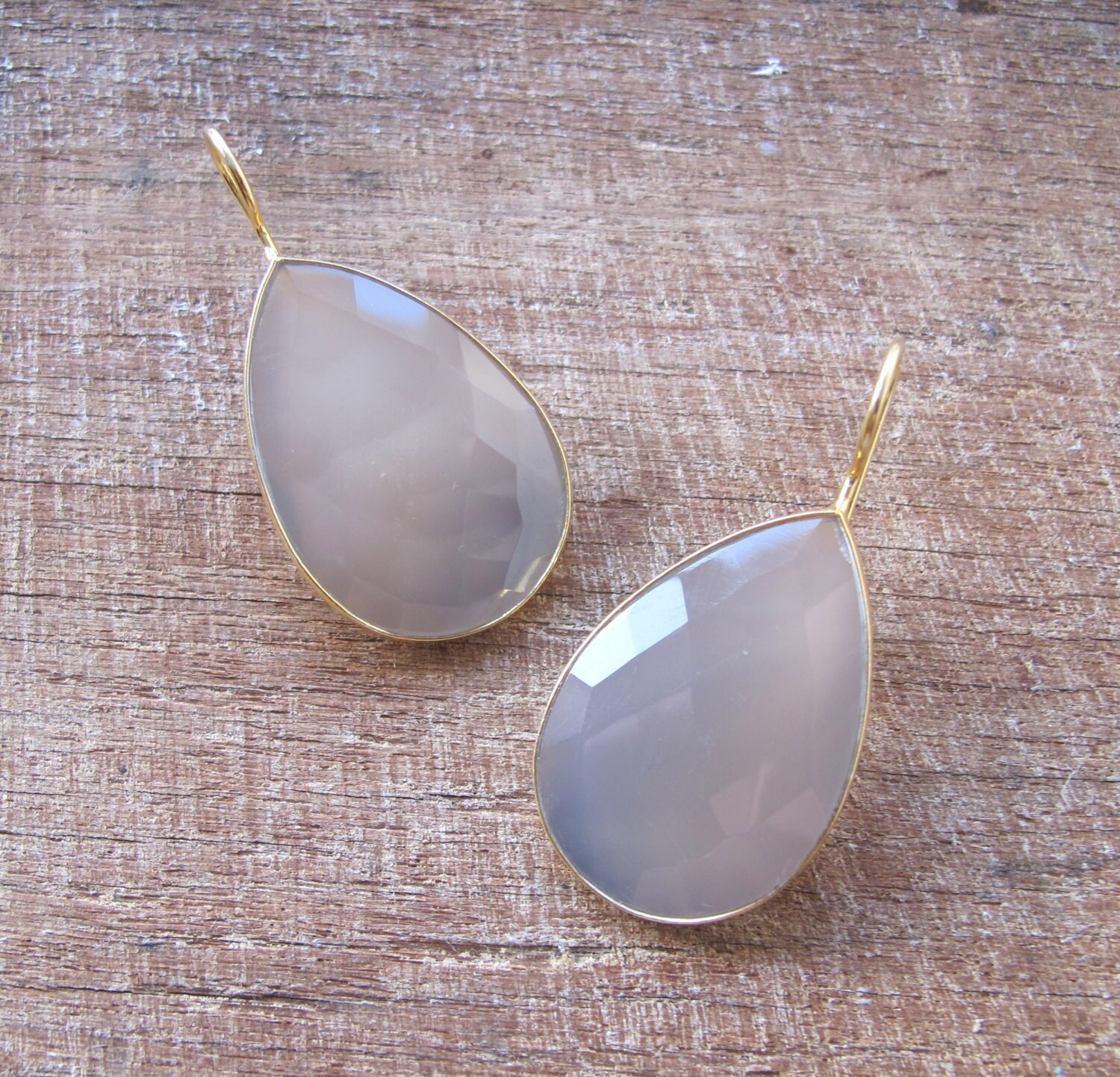 Gray Statement Large Teardrop Dangle Earring- Long Gemstone Drop Bulky ...
