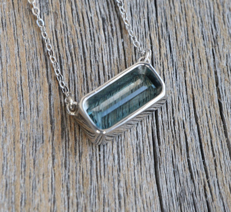 Genuine London Blue Topaz Rectangle Necklace Natural Emerald - Etsy