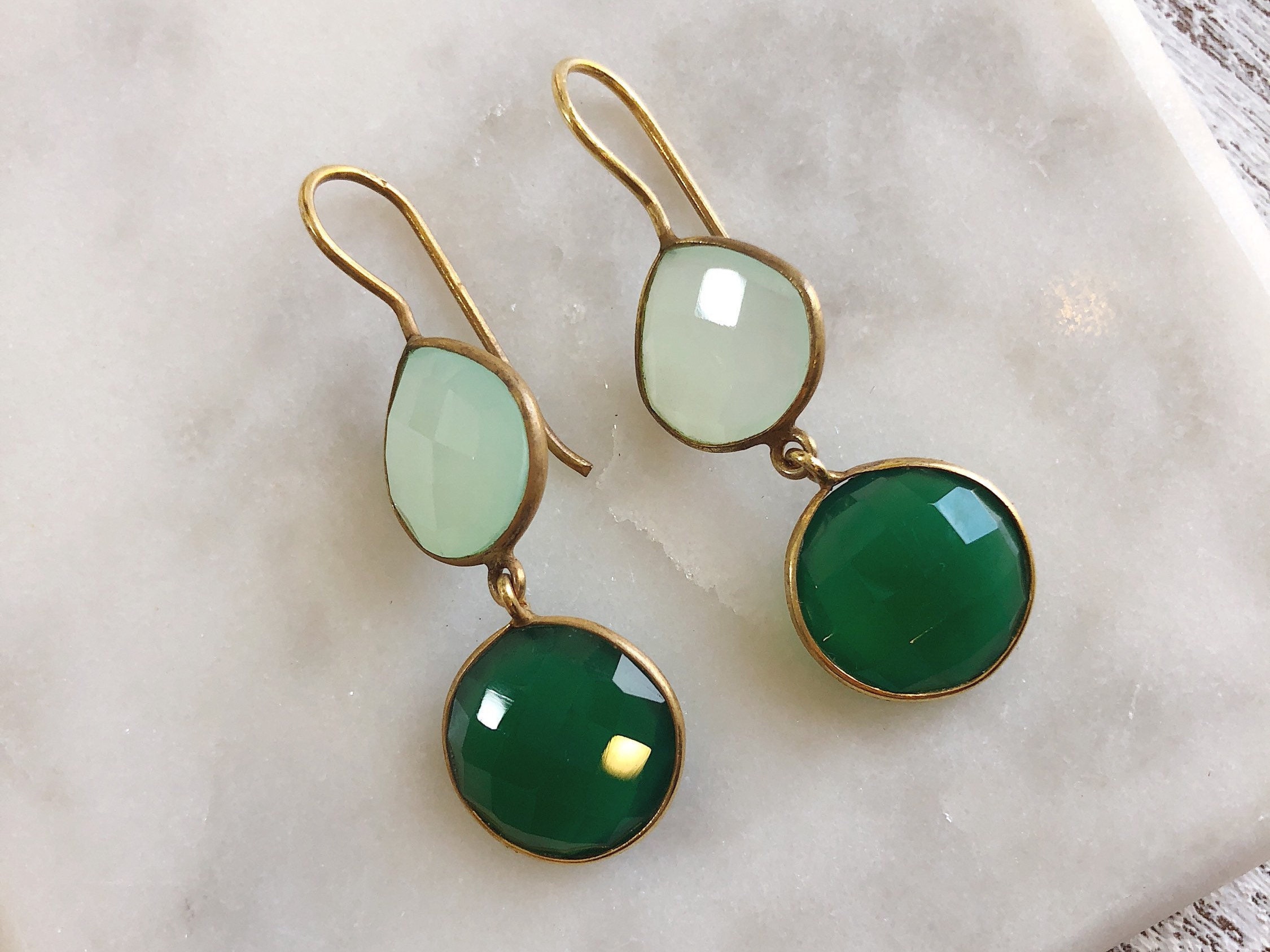 Green Gemstone Dangle Earring Long Double Drop Earring Light Green
