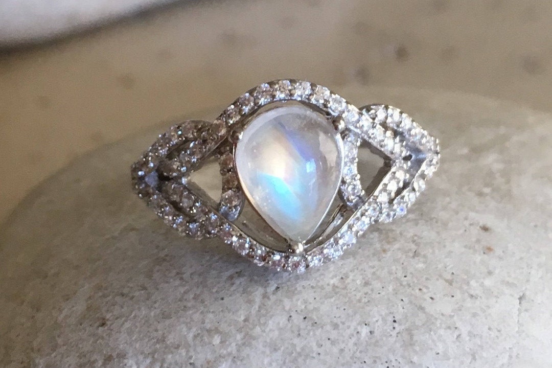 Rainbow Moonstone Engagement Ring- Art Deco Moonstone Promise Ring ...