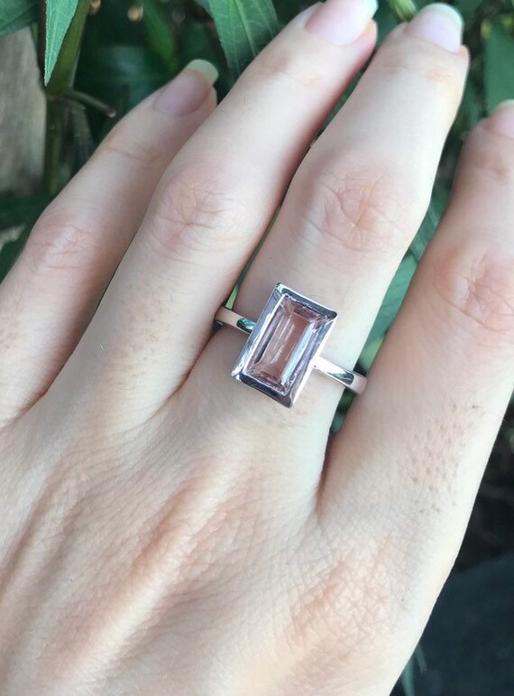 Morganite Rectangle Genuine Solitaire Ring Morganite | Etsy Morganite Rectangle Genuine Solitaire Ring Morganite | Etsy