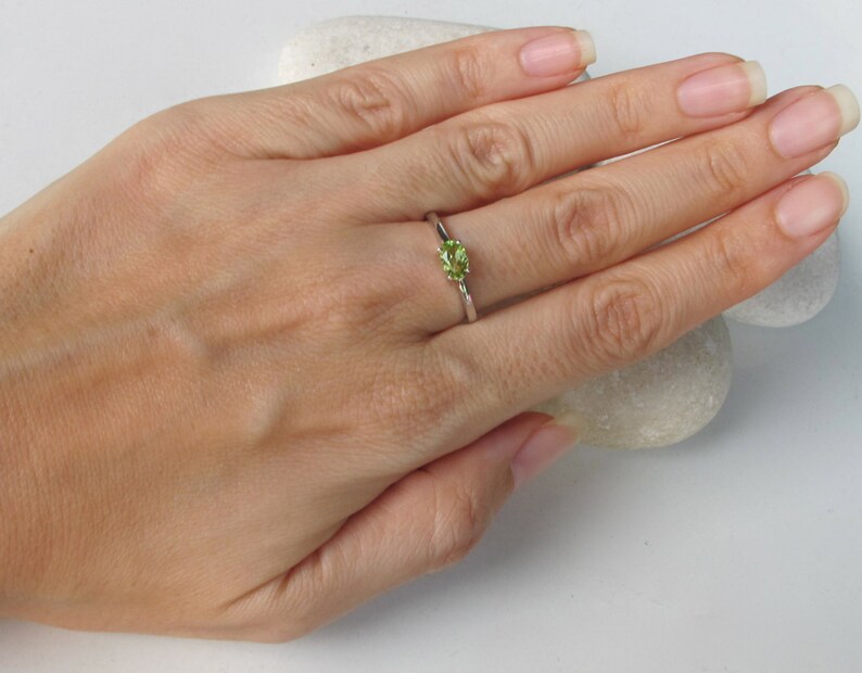 Peridot Dainty Oval Small Ring- Green Peridot Genuine Silver Ring ...