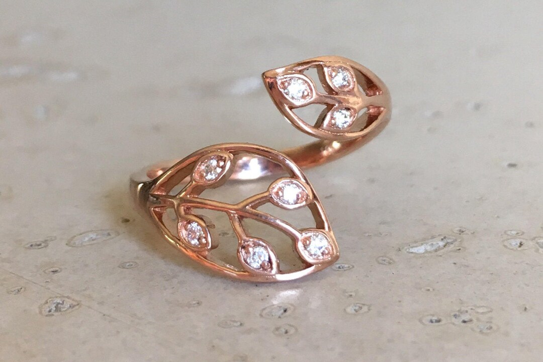 Leaf Ring Diamond Rose Gold Leaf Ring White Gold Yellow Gold Leaf Ring ...