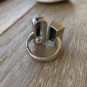 Green Blue Tourmaline Statement Ring- Two Stone Rectangle Ring- Large ...