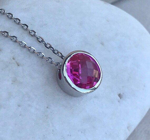 Fuchsia Pink Quartz Round Sterling Silver Slider Necklace Hot - Etsy