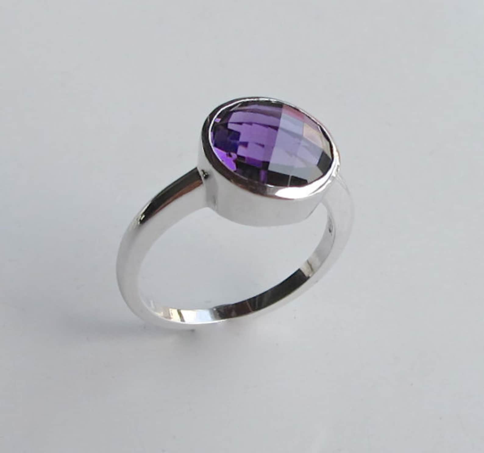 Simple Purple Amethyst Ring Round Amethyst Ring Purple Stone - Etsy