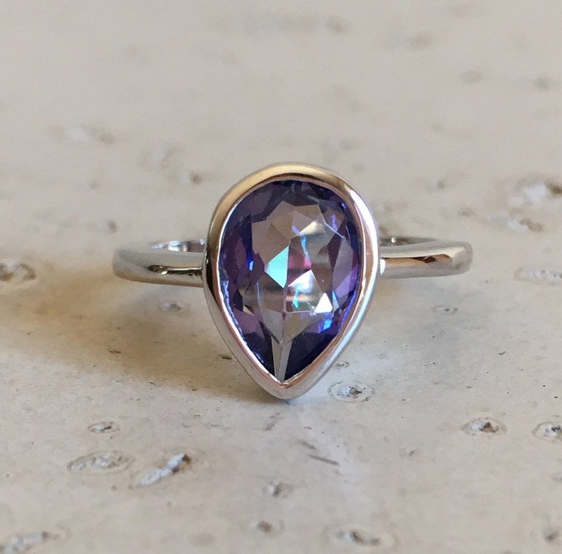 Pear Mystic Topaz Ring- Rose Gold Ring- Mystical Gemstone Ring- Rainbow ...