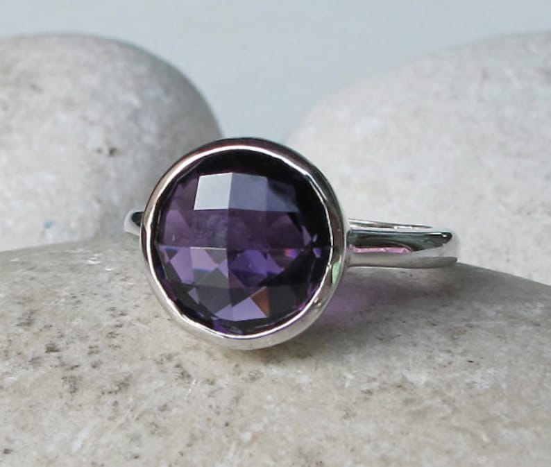 Simple Purple Amethyst Ring Round Amethyst Ring Purple Stone - Etsy