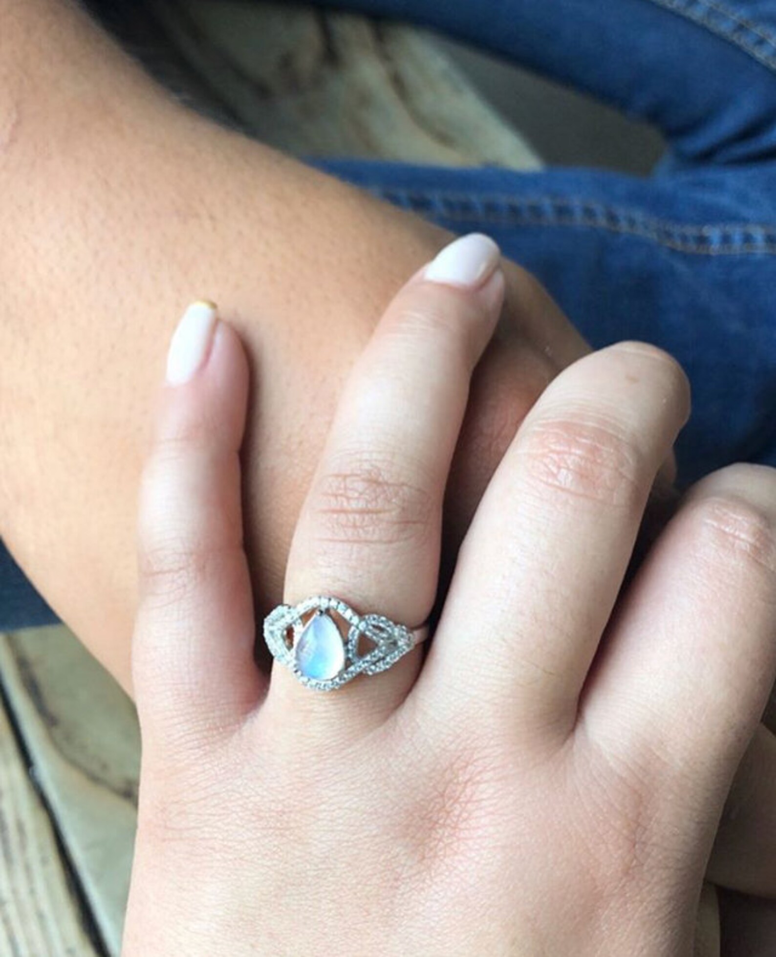 Rainbow Moonstone Engagement Ring Art Deco Moonstone Promise | Etsy