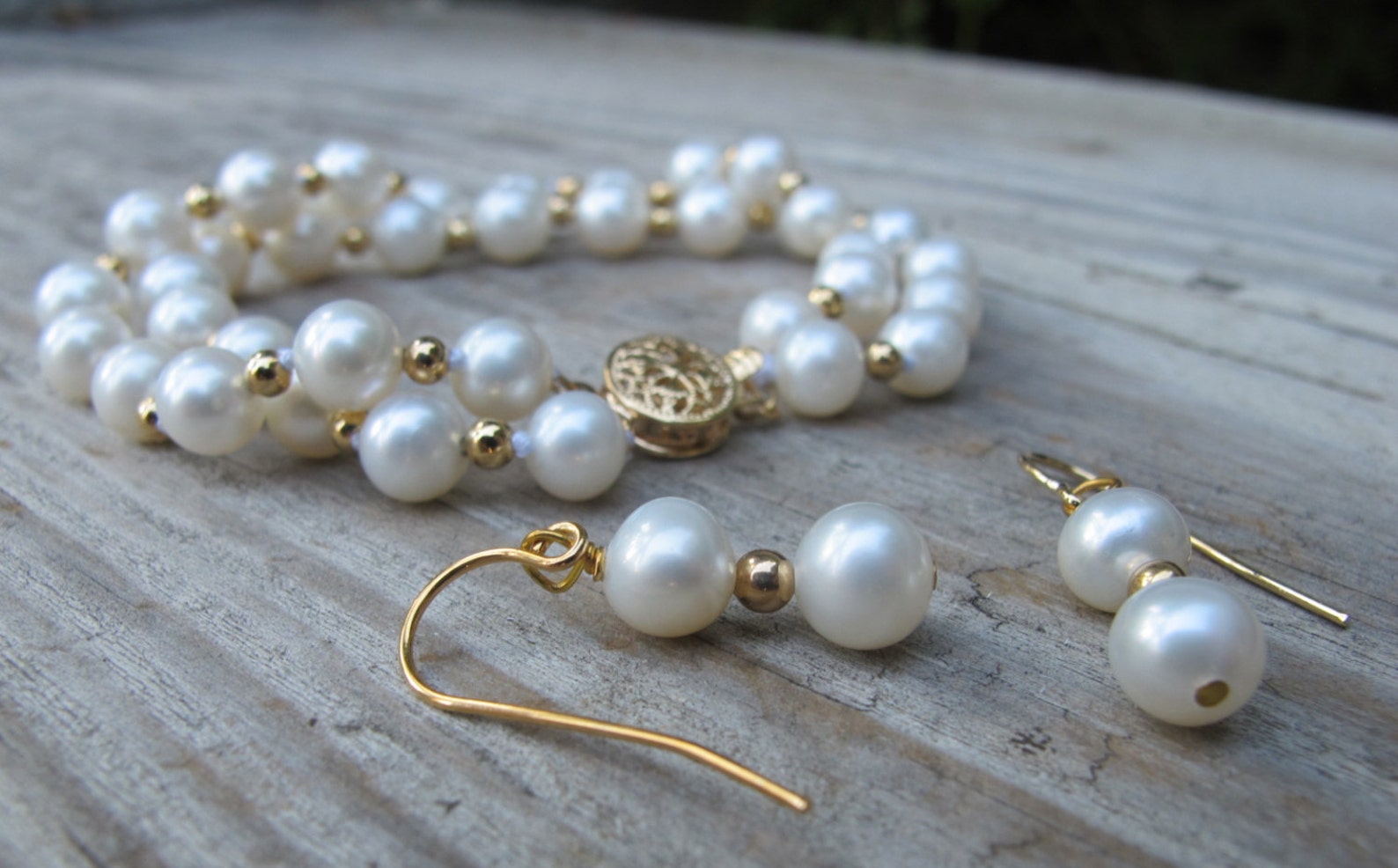 Pearl Jewelry Set Real Genuine Pearl Earring Bracelet - Etsy