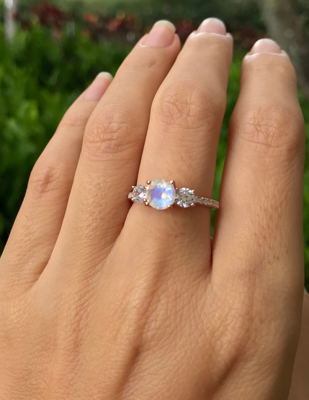 Genuine Moonstone Promise Vintage Ring for Her- Round Moonstone Three ...