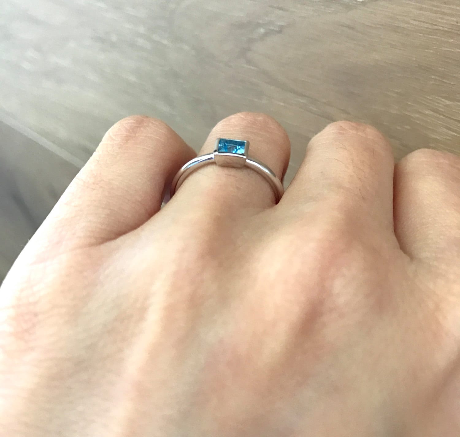Genuine Swiss Blue Topaz Dainty Square Ring Princess Cut | Etsy