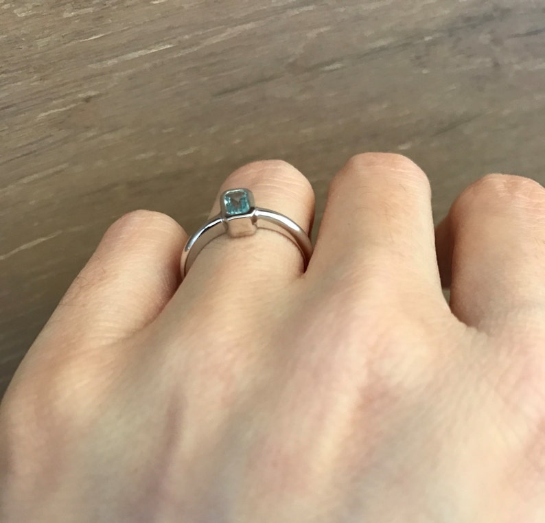 Rectangle Blue Topaz Tiny Stackable Ring Kid Teen Child | Etsy
