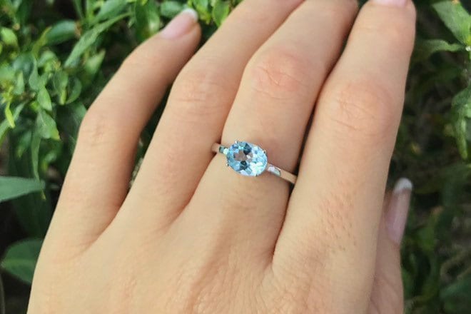 Light Blue Topaz Oval Ring- Genuine Blue Topaz Stack Prong Light Blue Topaz Oval Ring- Genuine Blue Topaz Stack Prong