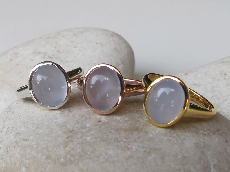 Oval Genuine Natural Blue Chalcedony Ring Solitaire Blue - Etsy