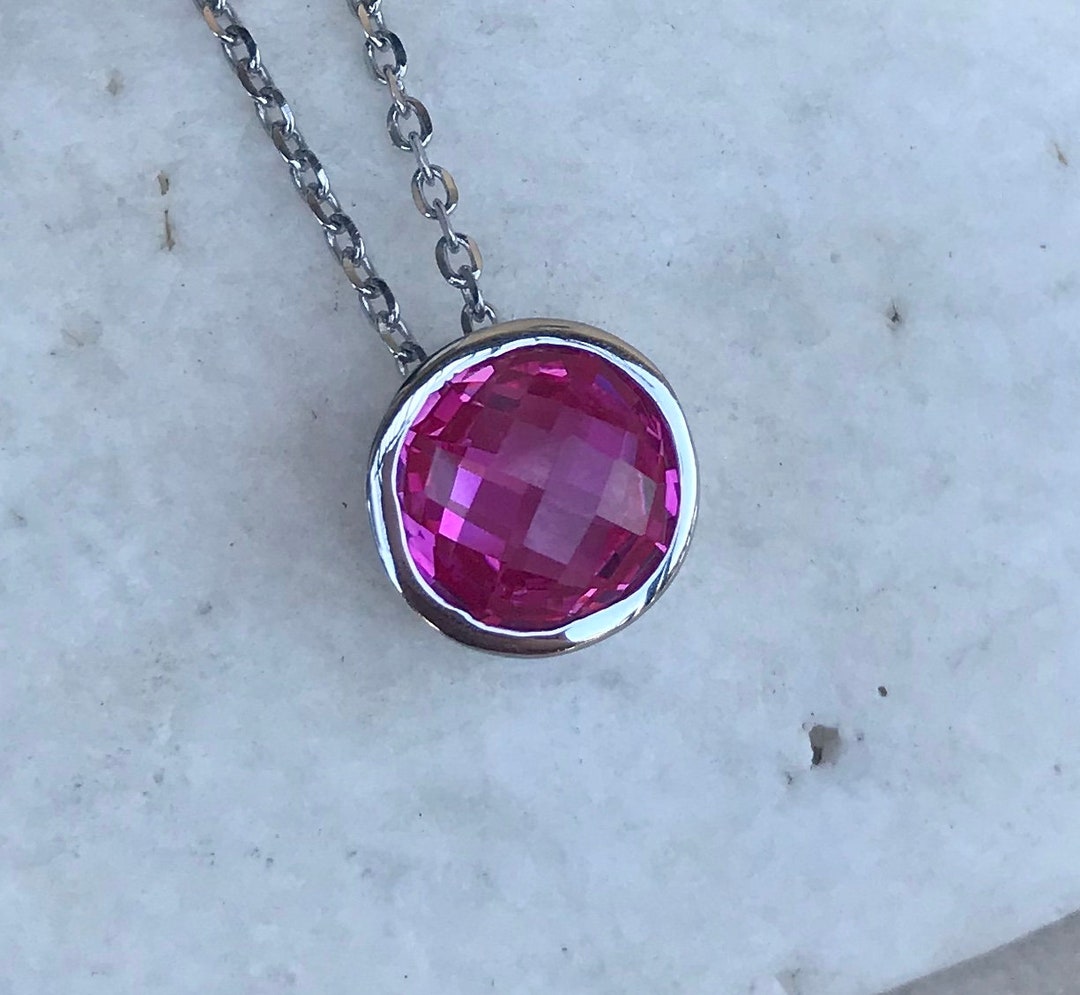 Fuchsia Pink Quartz Round Sterling Silver Slider Necklace- Hot Pink ...