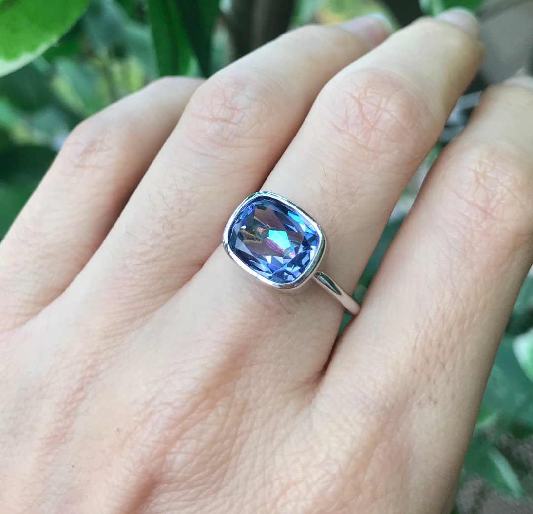 Rectangle Mystic Topaz Ring- Solitaire Blue Purple Statement Ring ...
