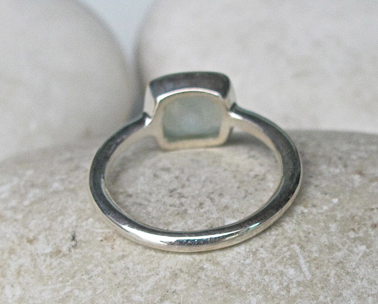 Square Light Green Stackable Ring- Aqua Gemstone Cushion Ring- Pale ...