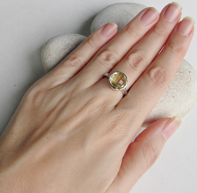 Round Lemon Quartz Ring Faceted Stackable Lemon Ring Rose - Etsy
