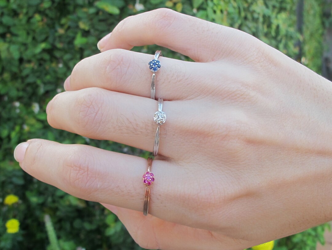 Dainty Genuine Ruby Diamond Cluster Stackable Ring- Ring for Teen ...
