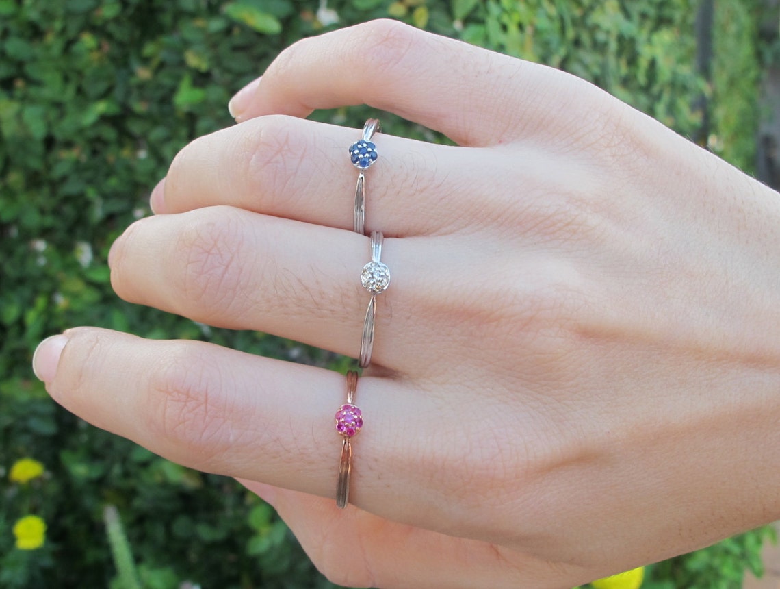Dainty Genuine Ruby Diamond Cluster Stackable Ring Ring for | Etsy