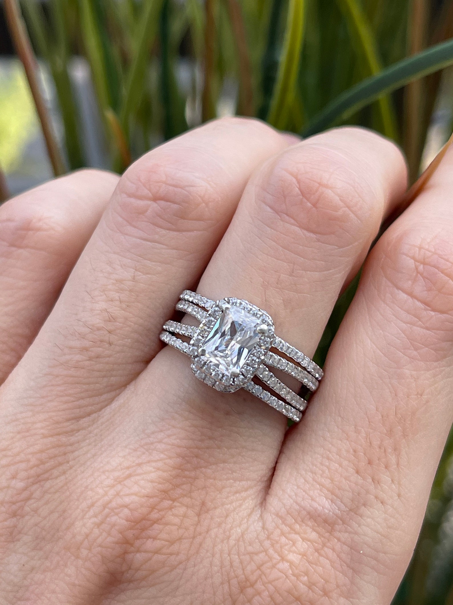 Emerald Cut Bridal Ring Set Rectangle Engagement Ring Set | Etsy