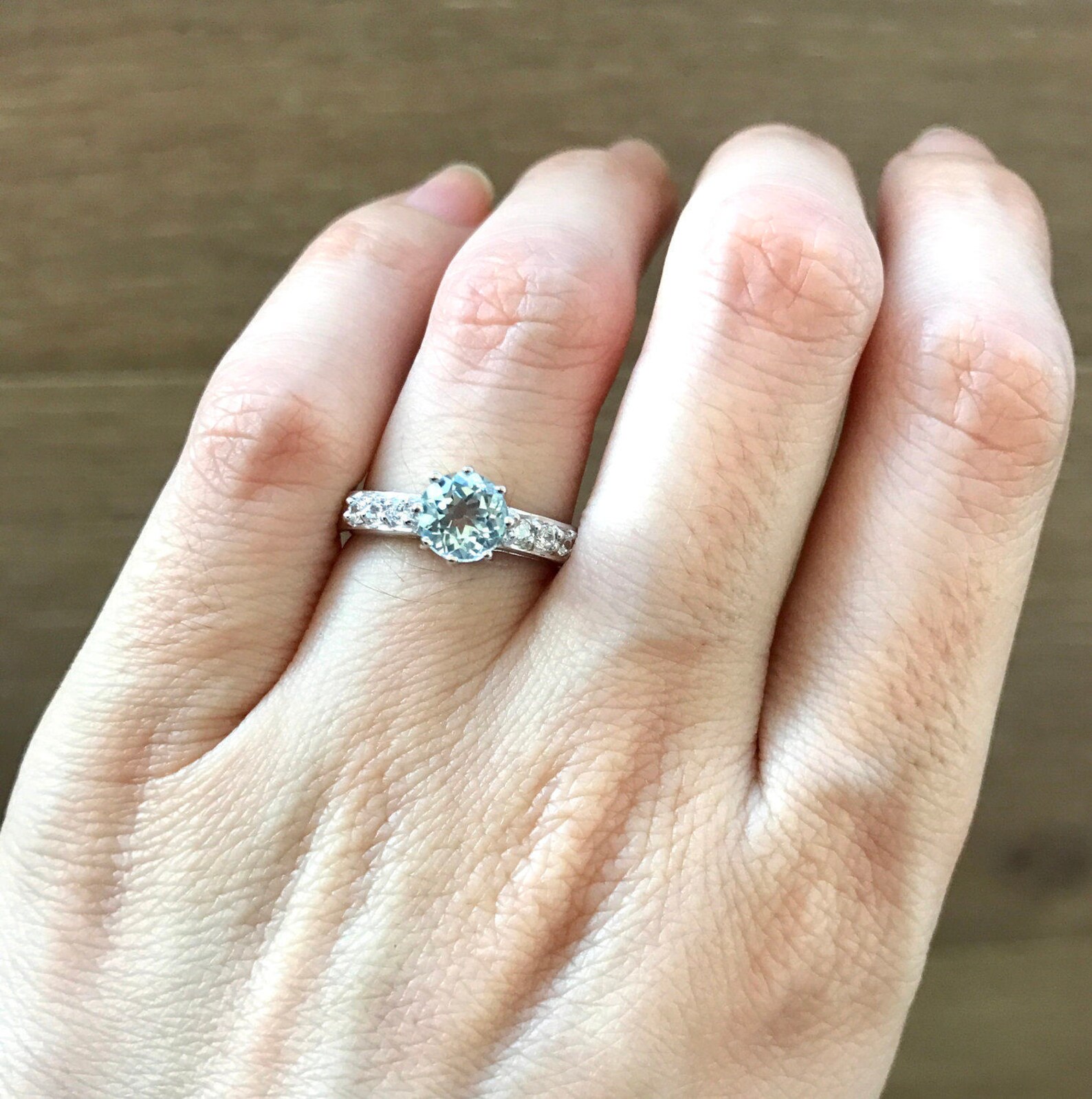 Blue Topaz Solitaire Engagement Ring- Round Blue Stone Promise Ring ...