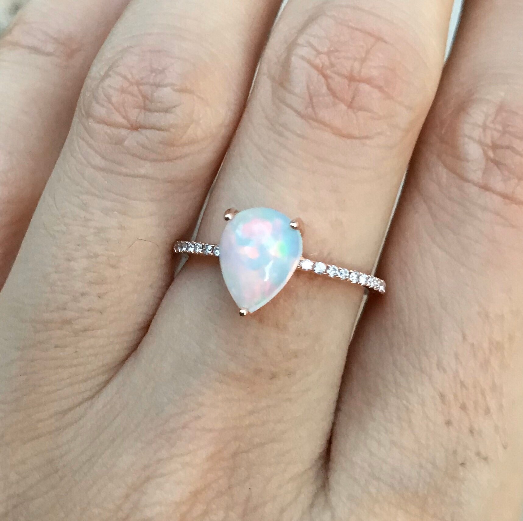 1 Carat Teardrop Opal Engagement Ring Opal Cabochon Genuine Promise