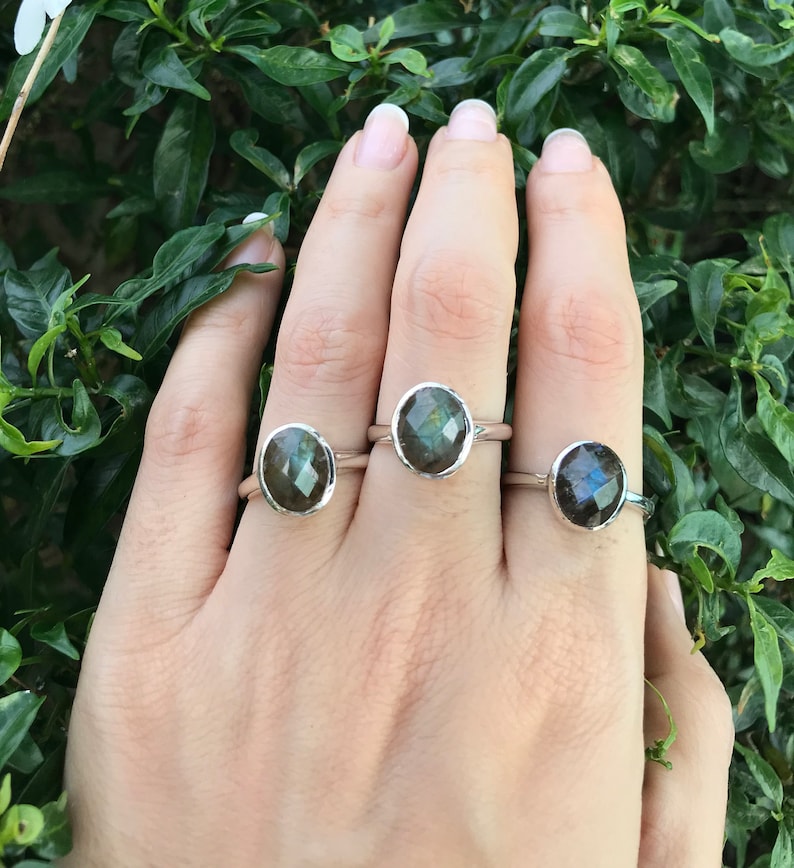 Oval Labradorite Rose Cut Ring Rainbow Labradrorite Silver | Etsy