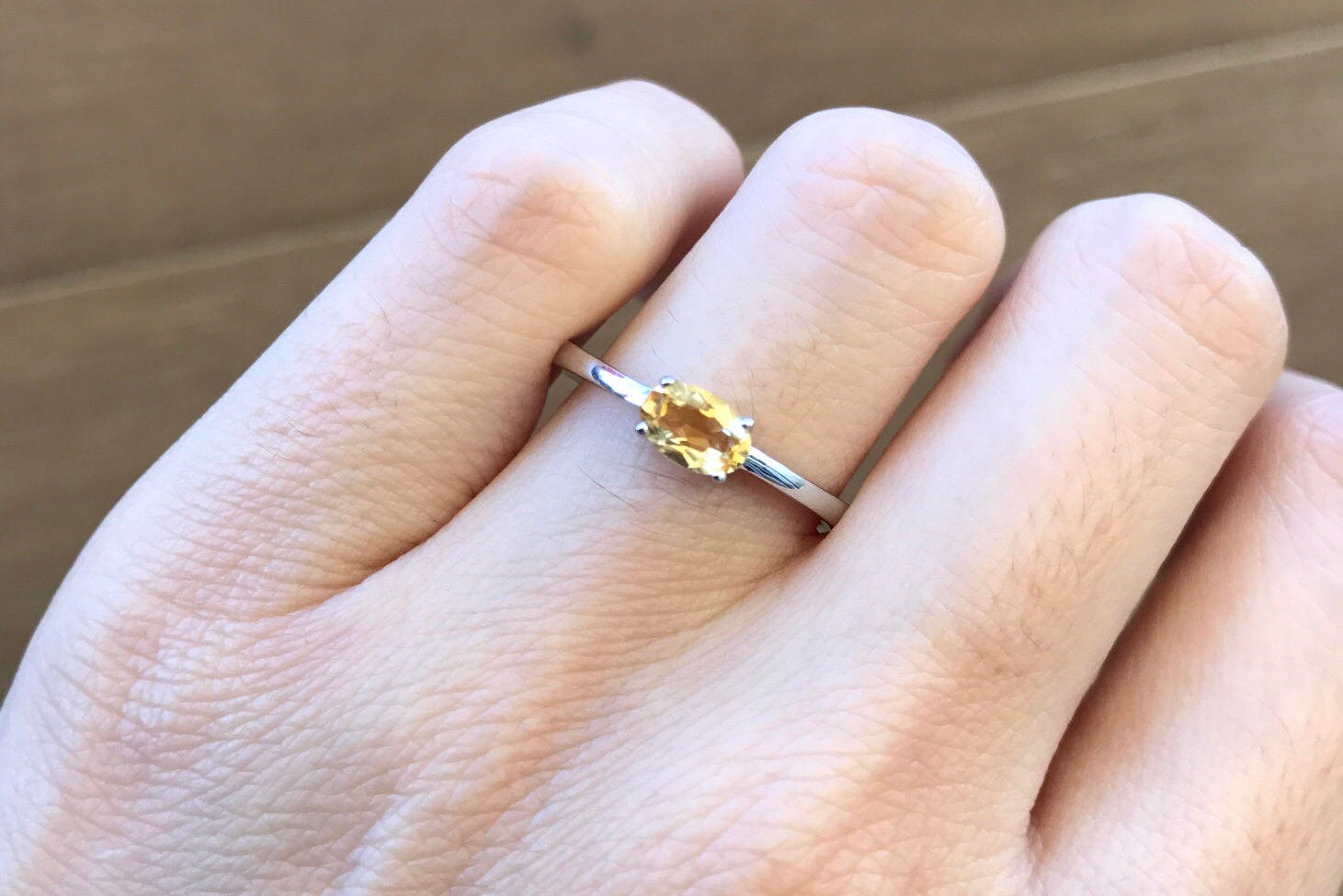 Stackable Oval Citrine Ring- Small Yellow Topaz Ring- November ...