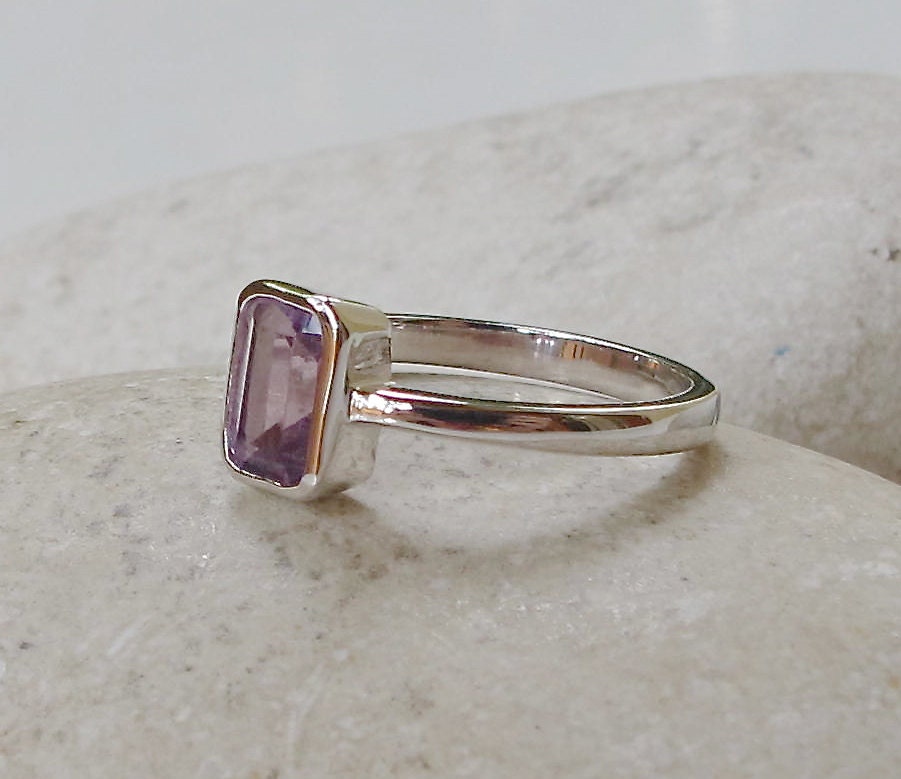 Purple Amethyst Rectangle Stack Ring Purple Small Stone | Etsy