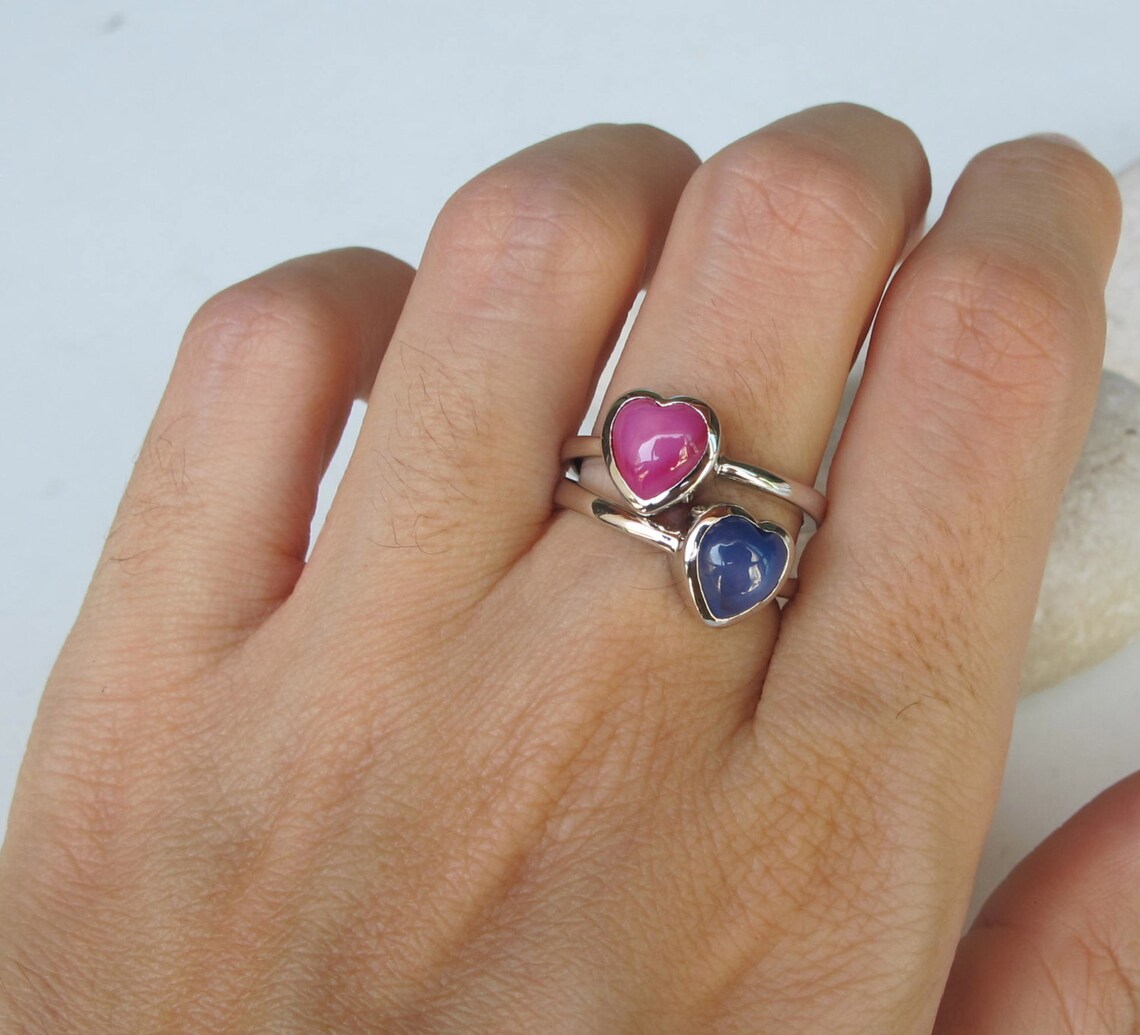 Star Sapphire Stackable Heart Shape Ring- Valentine Ring for Her- Lab ...