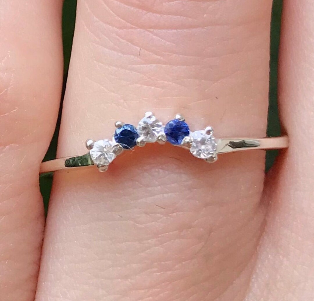 Natural Genuine Sapphire Curved Wedding Band- Nesting Contour Chevron ...