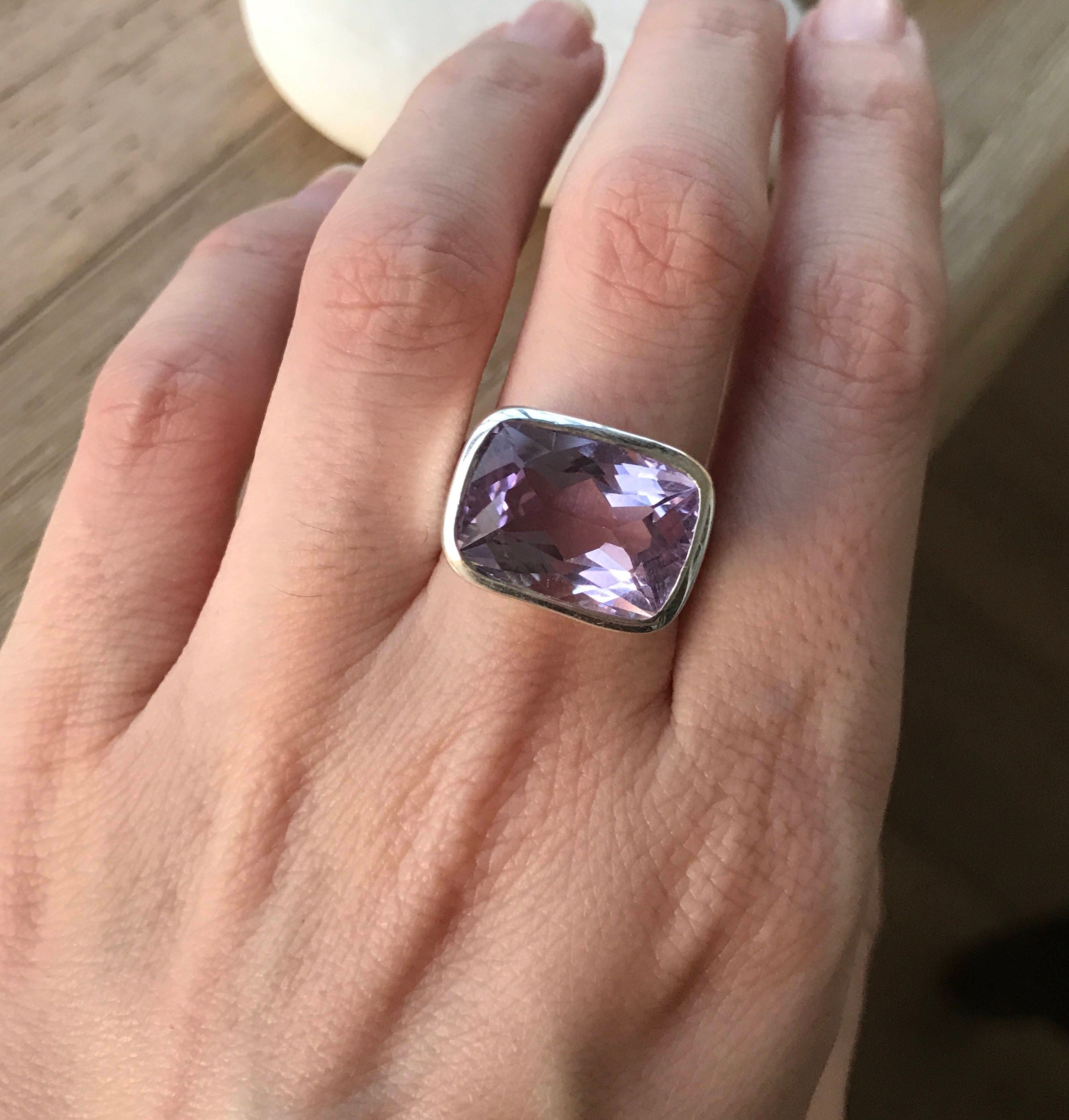 Amethyst Ring Rose Gold Large Rectangle Ring February Birthstone Ring ...
