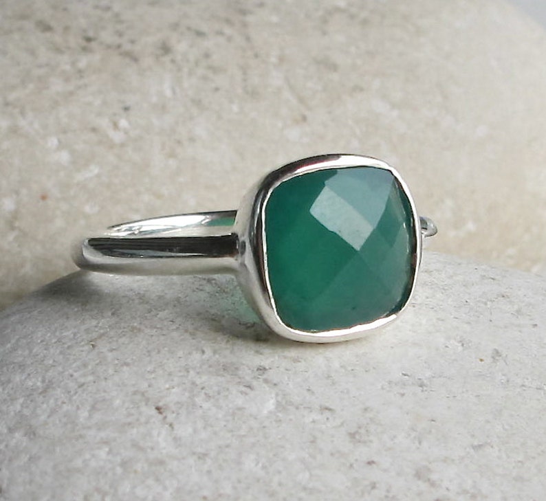 Genuine Green Onyx Stackable Ring- Square Green Gemstone Ring- Cushion ...