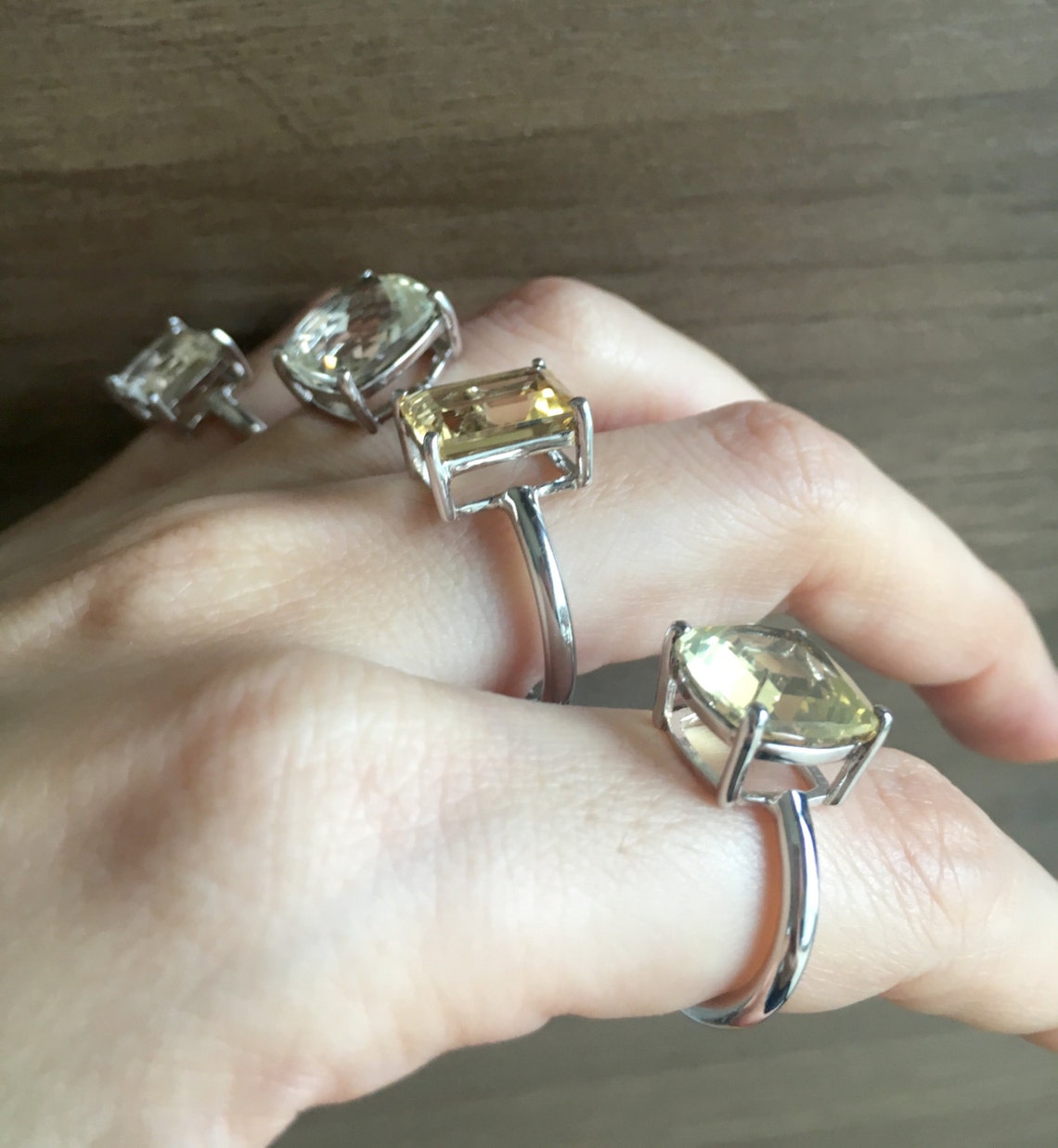 Square Rectangle Gemstone Rings Sterling Silver Stacking | Etsy