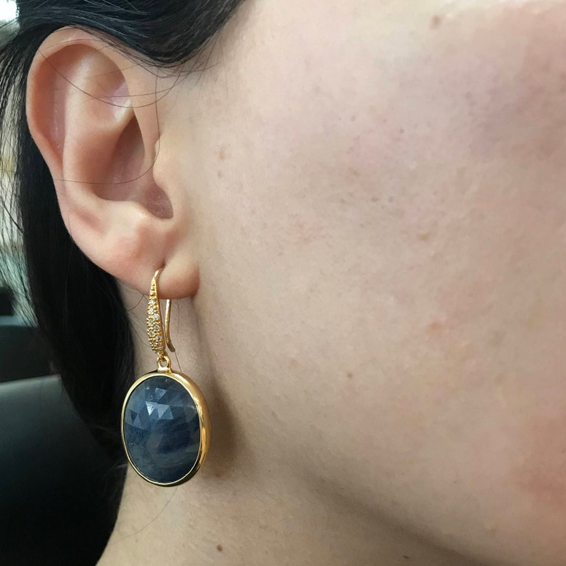 Oval Raw Blue Sapphire Dangle Earring Rough Sapphire Evening - Etsy